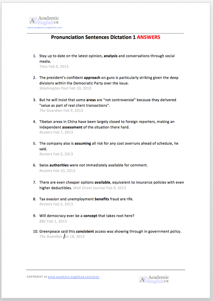Pronunciation Listening Worksheets / Academic Pronunciation