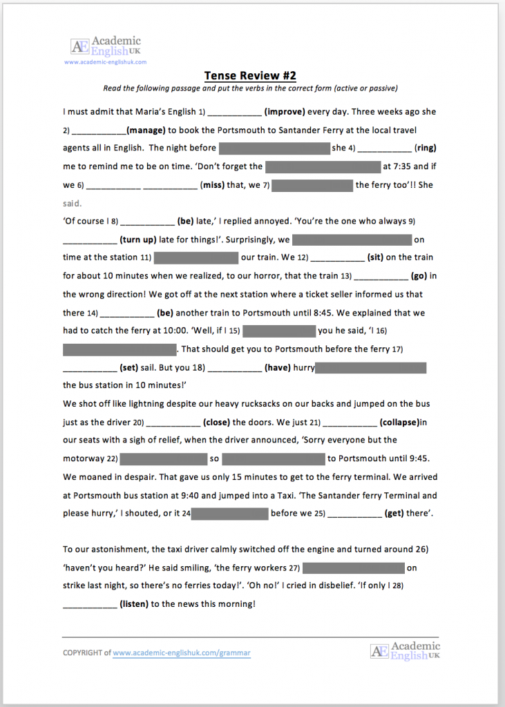 Grammar Tense Review - The 12 Tenses in English. Academic English UK