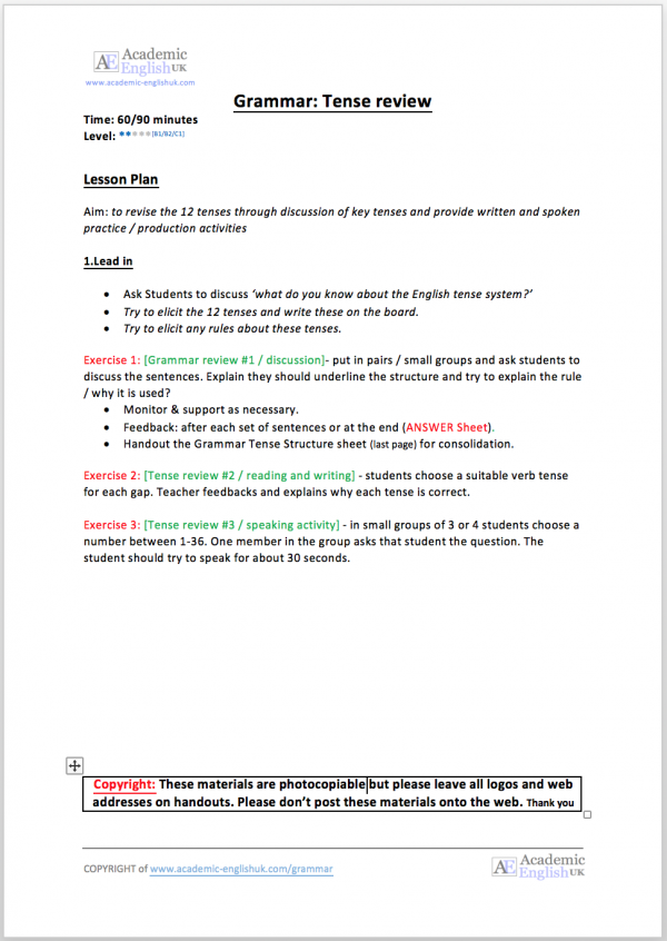 Grammar Tense Review - The 12 Tenses in English. Academic English UK