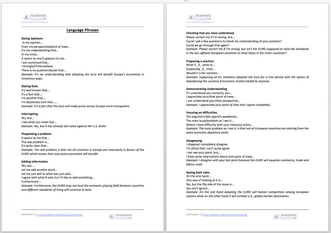 Seminar Skills / Academic English Seminars