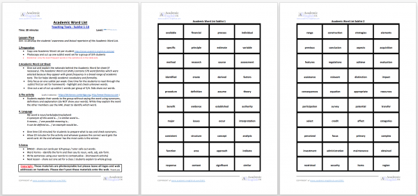 Academic Word List (AWL): AWL lessons & AWL Worksheets