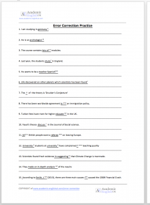 Error Correction Sheet - Correction code for academic writing