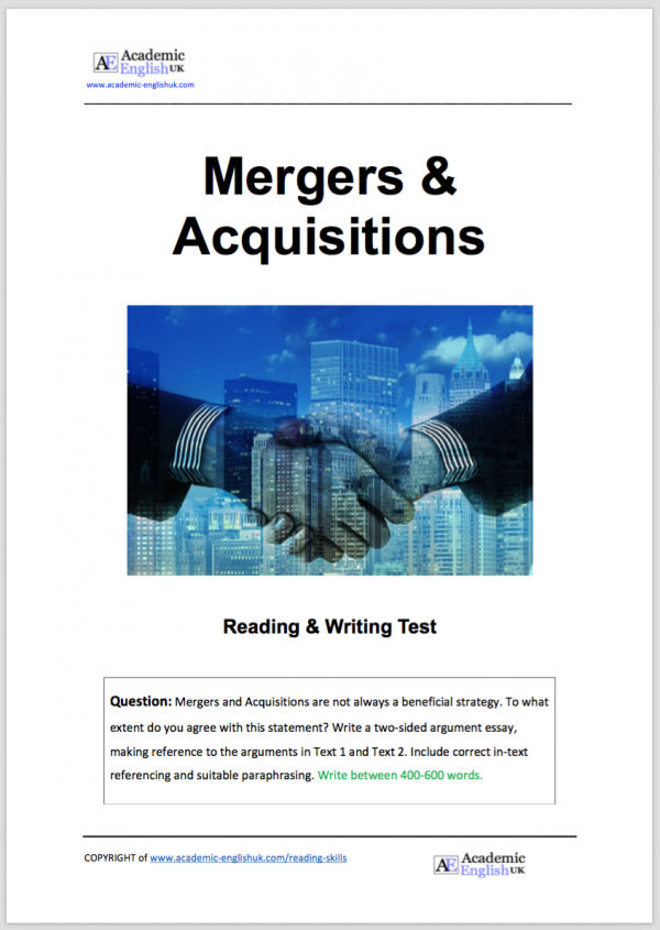 Reading and Argument Essay Writing / mergers and acquisitions