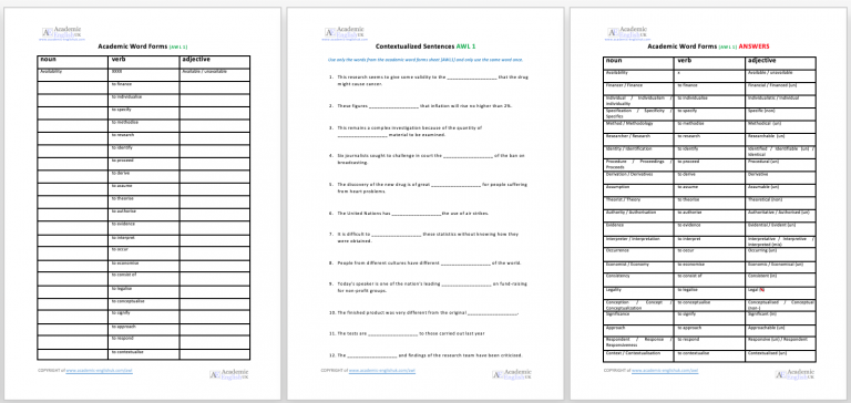 Academic Word List (AWL): AWL lessons & AWL Worksheets