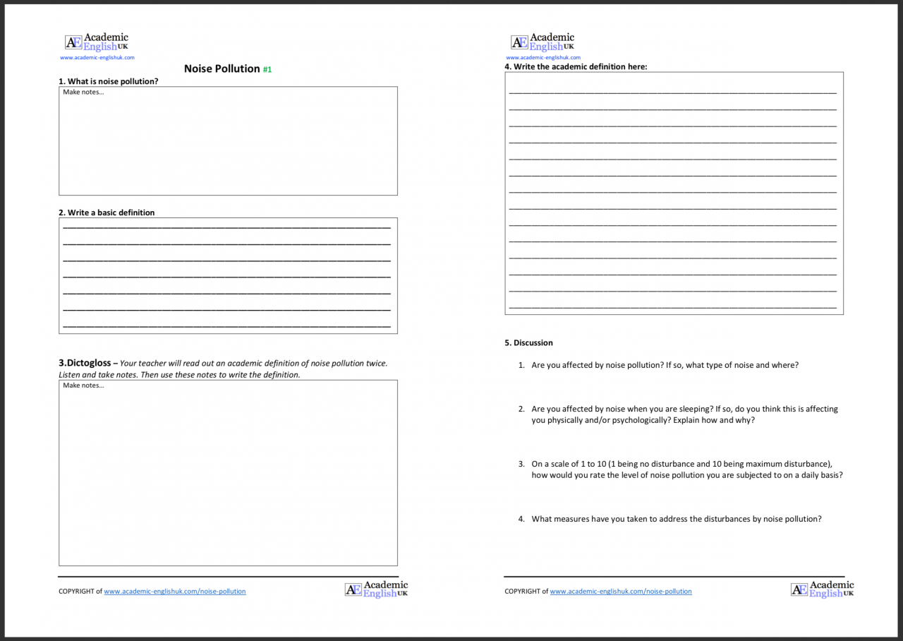 Noise Pollution Lesson Lesson book - Academic English UK