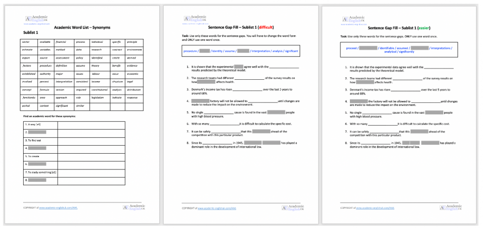Academic Word List (AWL): AWL lessons & AWL Worksheets